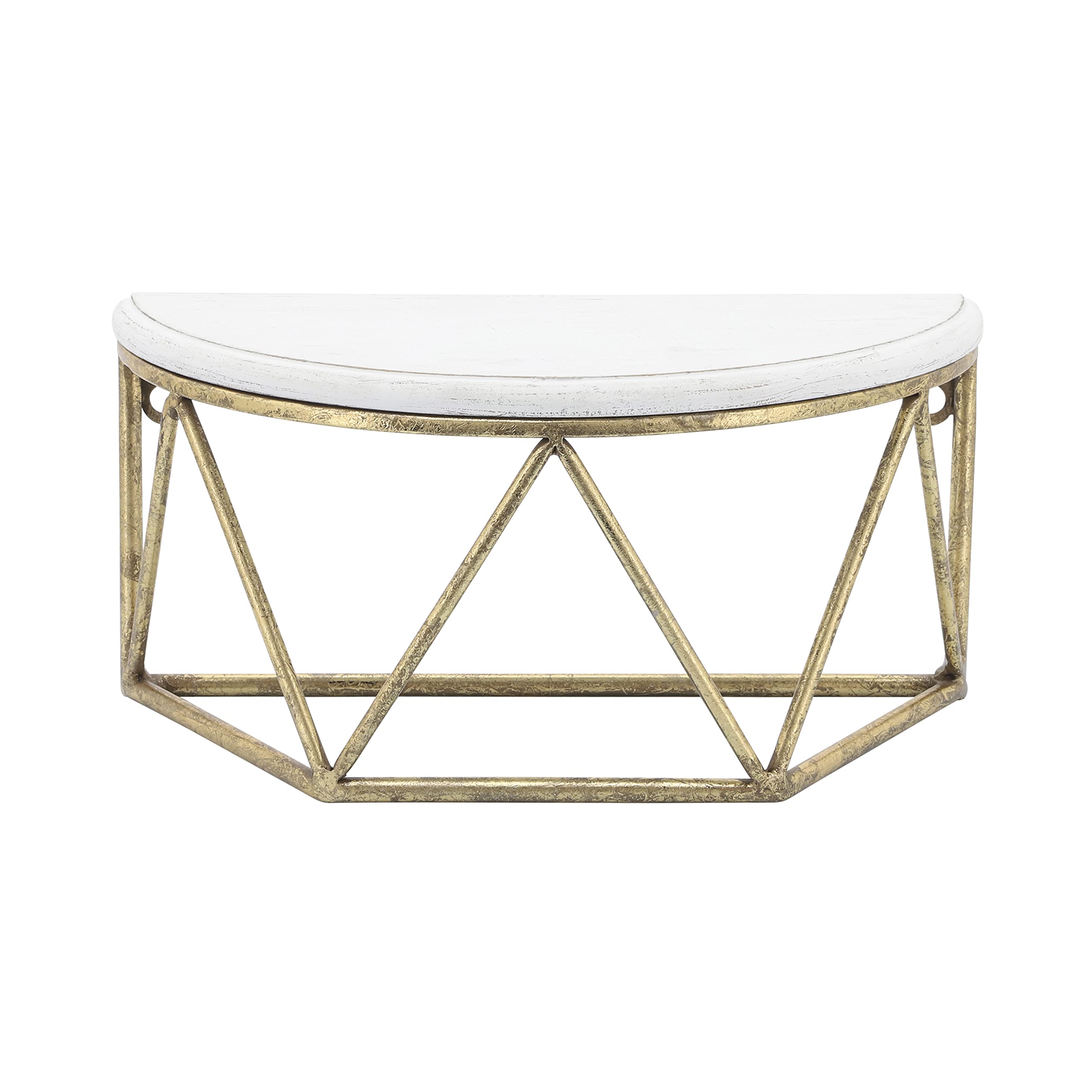 Sagebrook Home Demilune Wall Shelf Rustic Bedroom and Bathroom Shelves, White and Gold, 12 L x 6 W x 6 H Inches