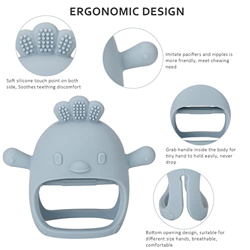 Socub Silicone Baby Teether Toy for Infants 3+ Months, BPA Free Anti-Drop Silicone Mitten Teething Toy for Soothing Sore Gums, Baby Chew Toys for Sucking Needs, Olive