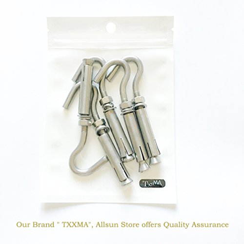 TXXMA Open Cup Hook Expansion Bolts Screw Heavy Duty 304 Stainless Steel Hooks 5-Pack M6