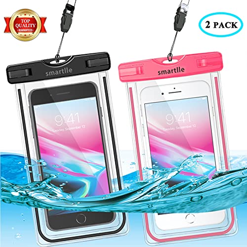 smartlle Universal Waterproof Phone Pouch Holder, Large Phone Waterproof Case Underwater Dry Bag for iPhone 13 12 11 Pro Max XR,XS, 8,7,6 Plus,SE, Galaxy S22/A/Note, LG,7β, Beach Water Pool -2 Pack