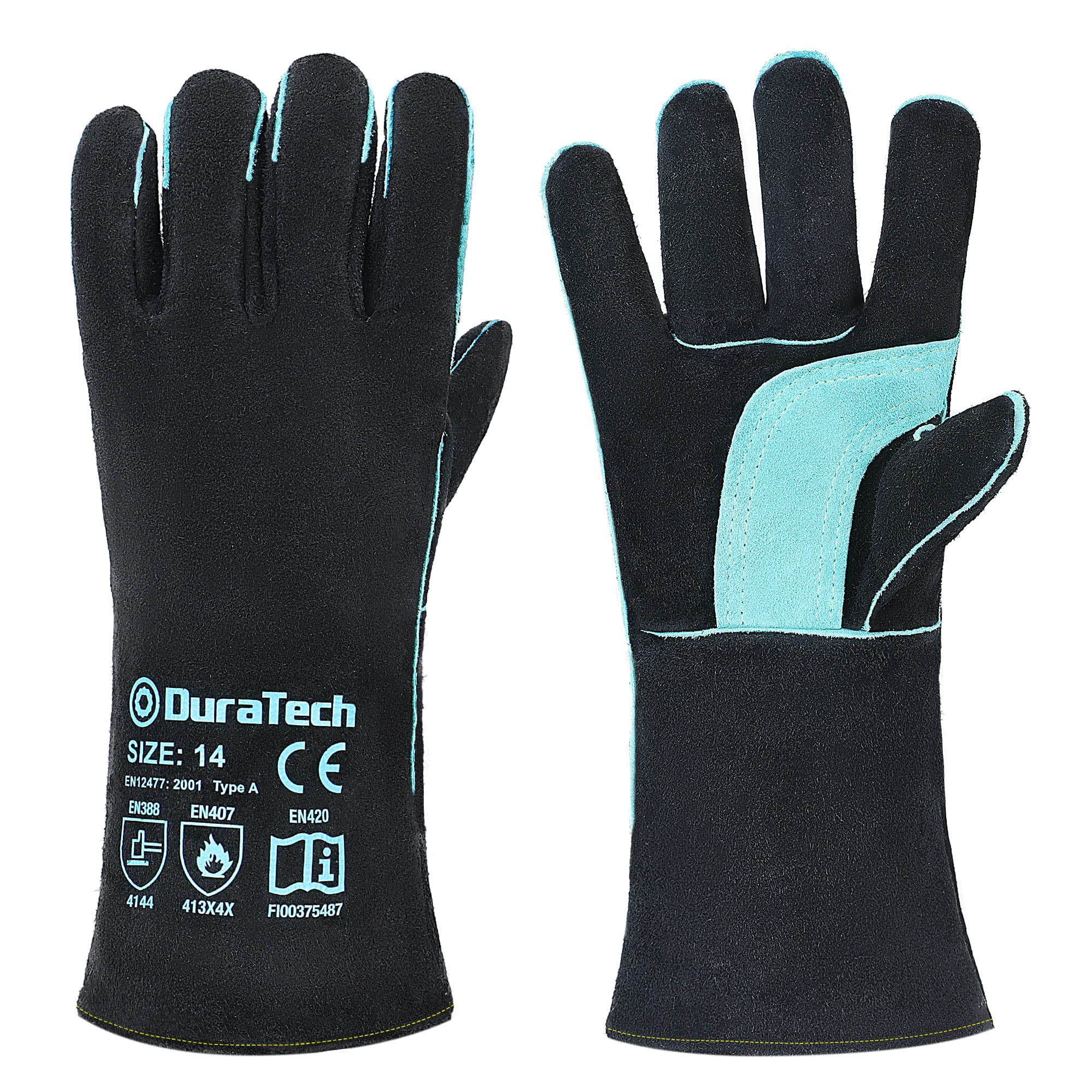 DURATECH Welding Gloves, 14ā³Fireplace Gloves with Kevlar Stitching, 662ā Heat/Fire Resistant Cow Leather Gloves for Mig,Tig,Stick,Forge,BBQ,Grill, Fireplace,Wood Stove, Furnace,Pot,Oven