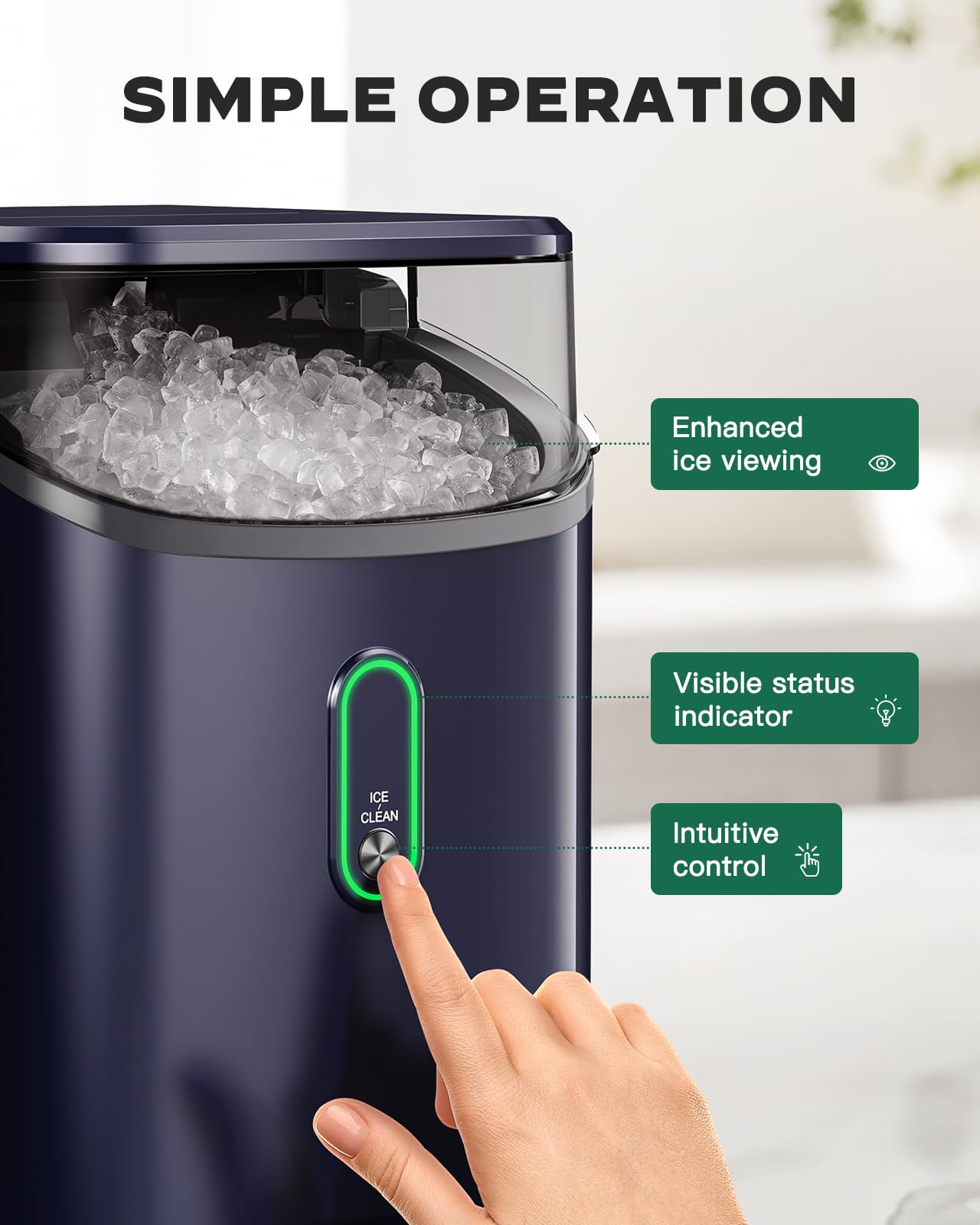 Silonn Nugget Ice Maker Countertop, Pebble Ice Maker with Soft Chewable Ice, One-Click Operation Ice Machine with Self-Cleaning, 33lbs/24H for Home,Kitchen,Office