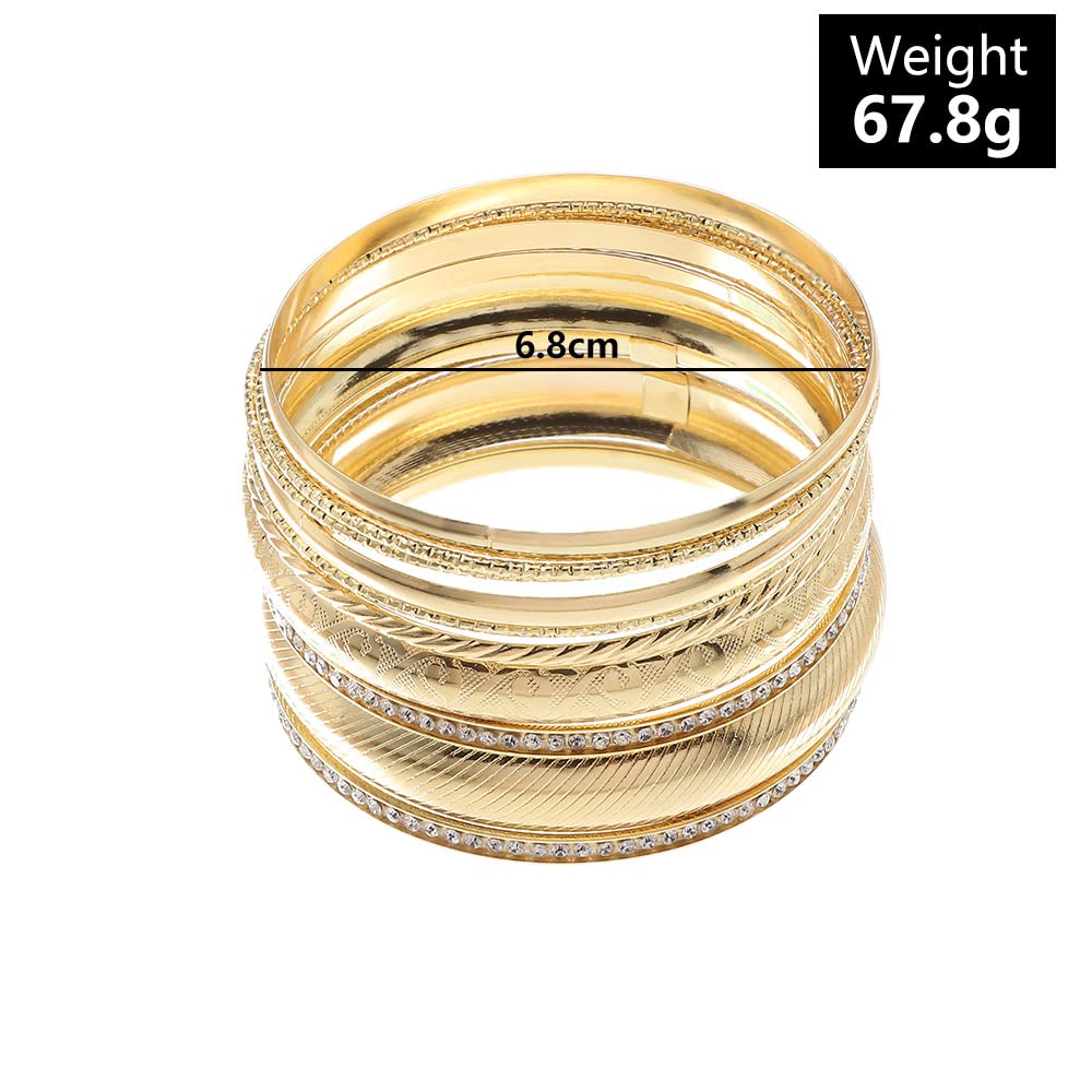 Caiyao Layers Bohemica Stackable Bracelets Set Indian Wedding Multi Textured Pearl Beads Gold Bangle Bracelet Fashion Simple Handcuffs Wrist Bangle for women Jewelry-D