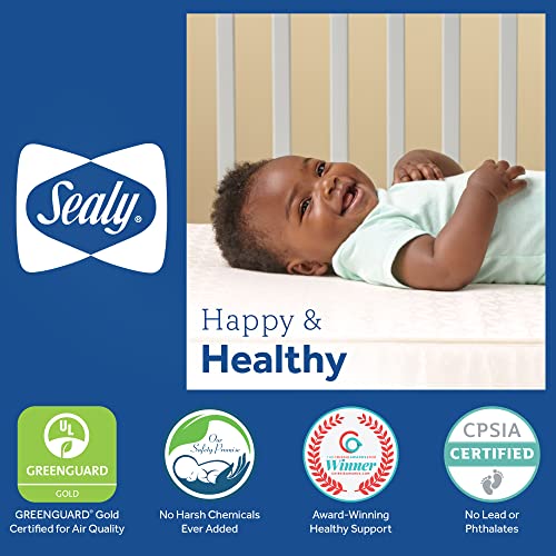 Sealy Posture Perfect 2-Stage Waterproof Baby Crib and Toddler Mattress - Hybrid Memory Foam & 150 Premium Coils - Made in USA, 52"x28"
