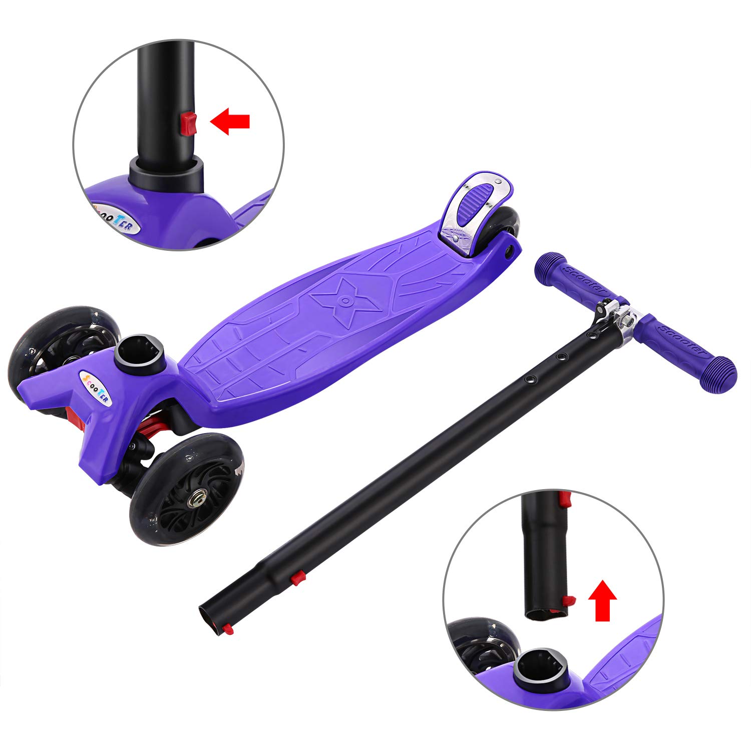 Hikole Scooter for Kids with 4 LED Wheels β Adjustable Height, Lean to Steer Design, 4 Wheels Kick Scooter for Girls & Boys 3-12 Years Old