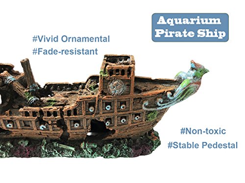 SLOCME Aquarium Pirate Ship Decorations Fish Tank Ornaments - Resin Material Shipwreck Decorations, Eco-Friendly for Freshwater Saltwater Aquarium Sunken Ship Accessories