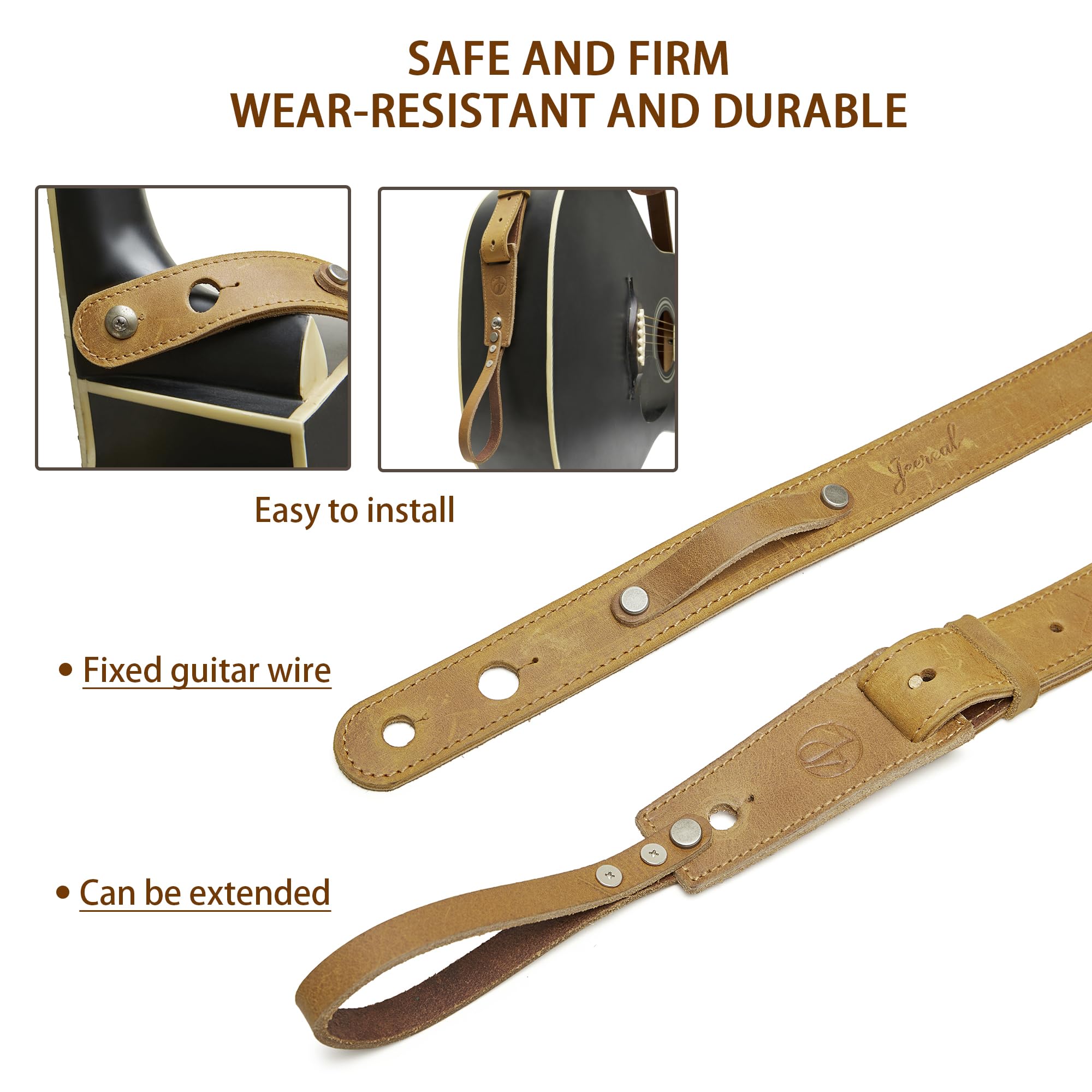 Jeereal Full Grain Genuine Leather Classic Retro Guitar Strap for Electric, Acoustic, and Bass Guitars (Dark Brown)
