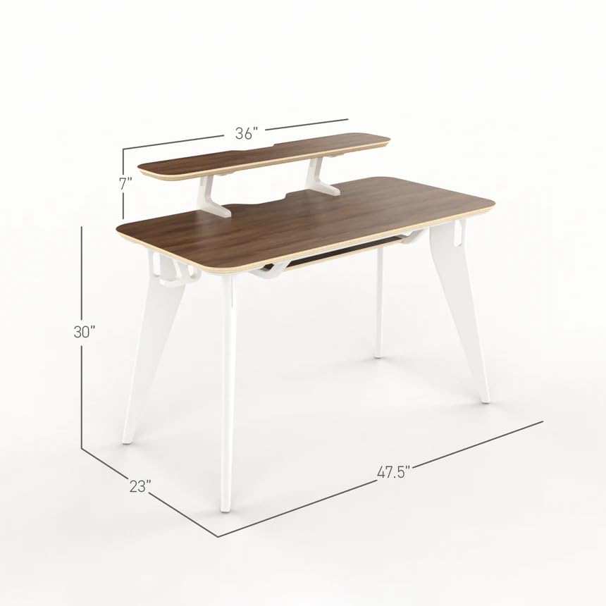 HOEK, Desk, No-Tools, Easy Assembly, Space-Saving, Modular, Mid-Century Modern, Sustainable, Headphone Hook, Monitor Shelf, Home Office, Study, Writing,Working, 23Dx30Hx47.5W (Walnut Top/Black Legs)