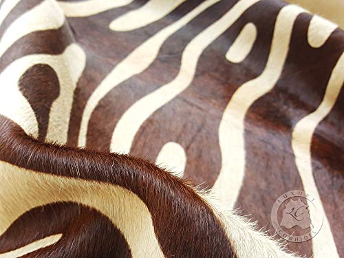 Zebra Print Brown on Beige Genuine Cowhide Rug Size 6 x 7 ft. 180 x 210 cm