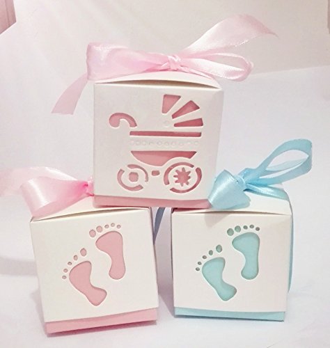 Since 50pcs Baby Shower Ribbon Favour Gift Candy Boxes Wedding Favors and Gifts for Wedding (Pink)