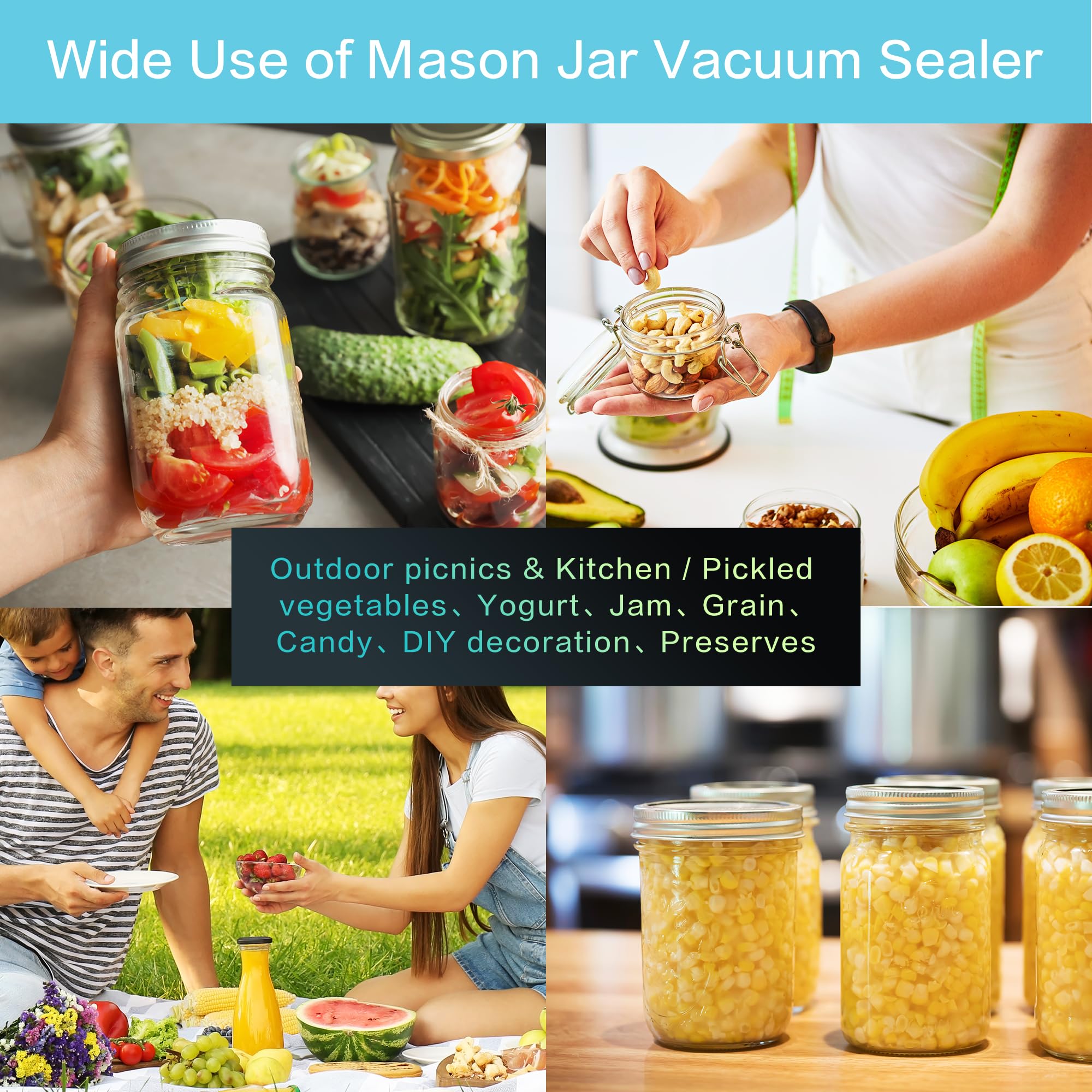 MASONKING Electric Mason Jar Vacuum Sealer, Unique Mothers Day Gifts, Jars Vacuum Sealer Kit for Wide Mouth and Regular Mouth Mason Jars Canning, Fully Automatic