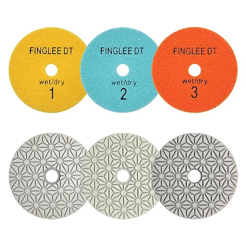 FINGLEE DT 4 inch 3 Steps Diamond Dry Polishing Pad Diamond Resin Discs for Granite Marble Quartz (5pcs Grit2)