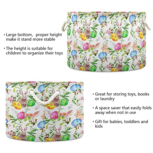senya Easter Storage Basket Easter Bunny Eggs in Grass Flowers for Toys Clothes Storage Bin Box Laundry Hamper Organizer Bag with Handles