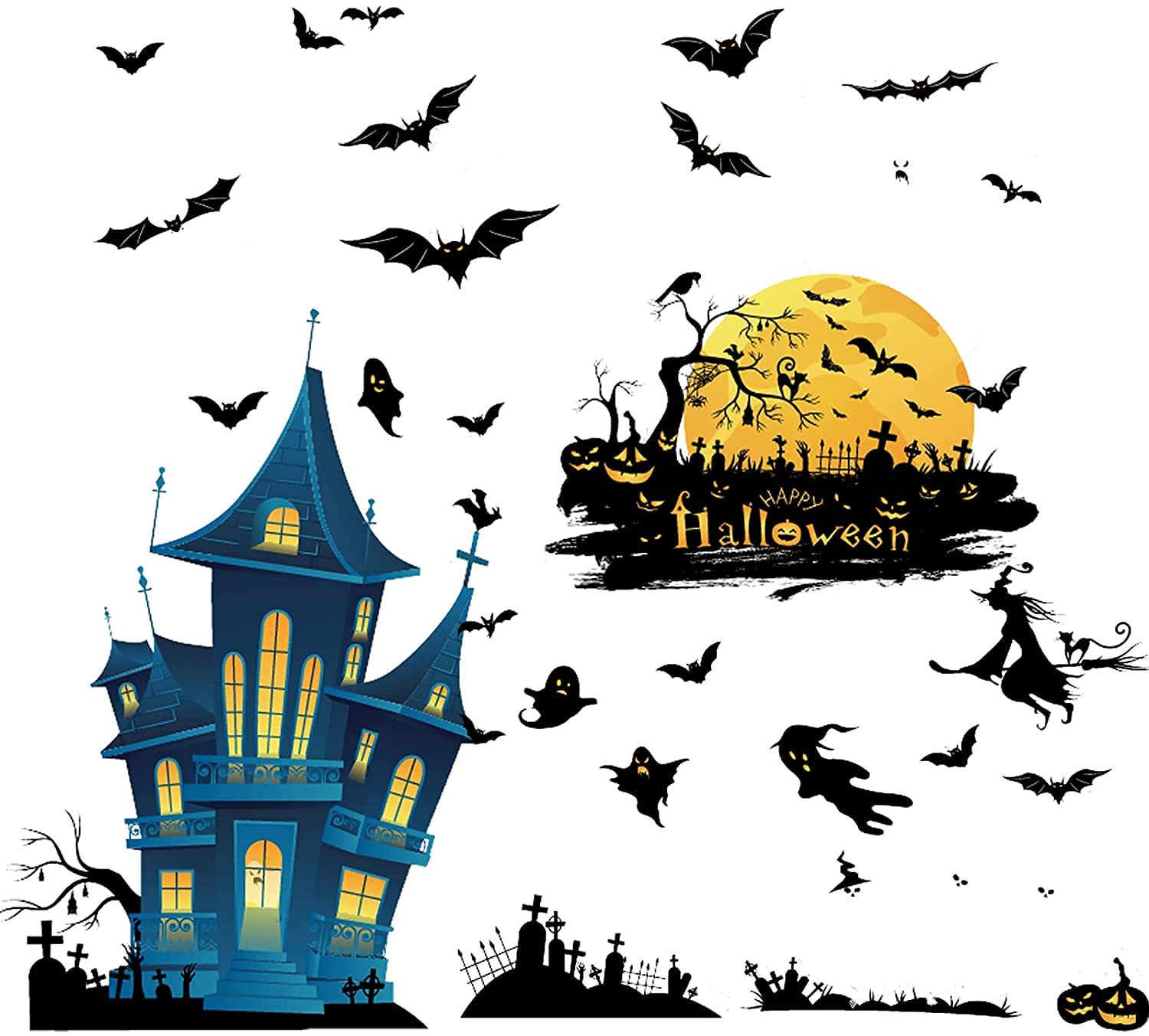 Sika Deer Halloween Decorations - Halloween Window Clings, Halloween Window Decorations for Windows Glass Walls, Halloween Window Stickers for Halloween Party Decorations.