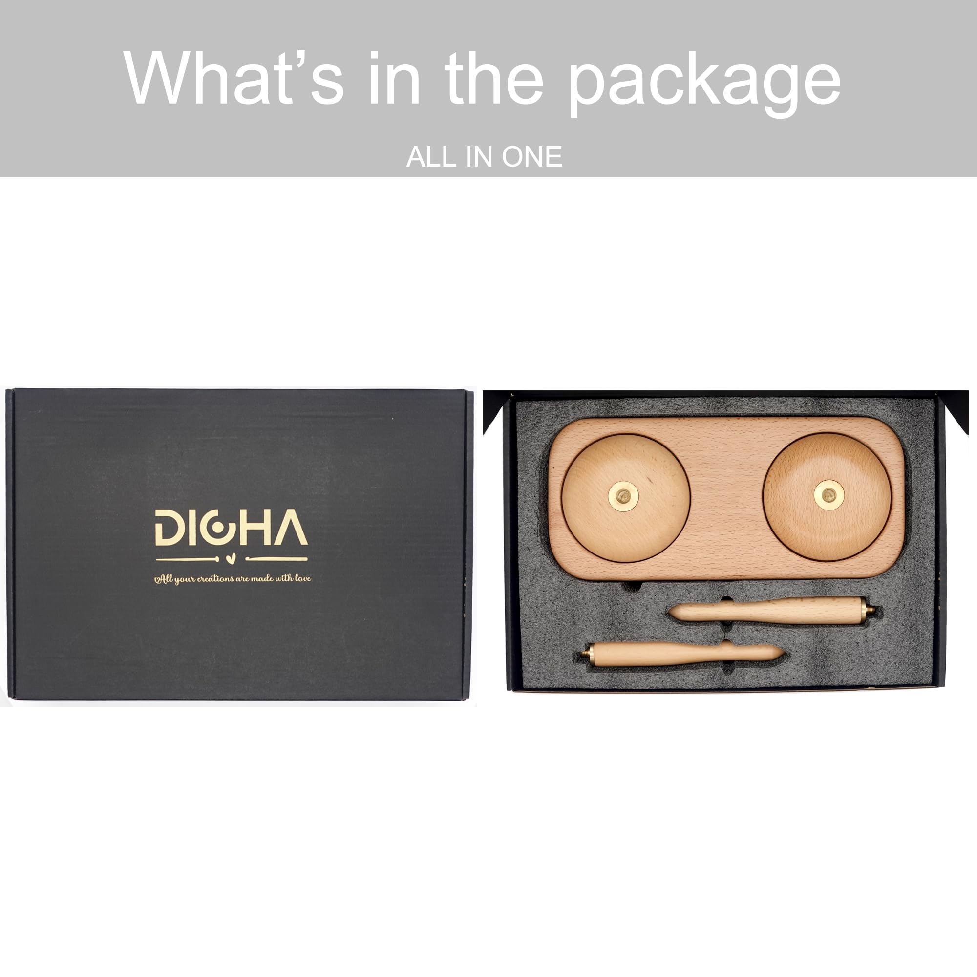 DICHA Beech Double Wood Yarn Holder-Advanced Metal Twirling Mechanism Lazy Susan-Big Stand Ball Spindle Sewing Crocheting Tool-Yarn Storage