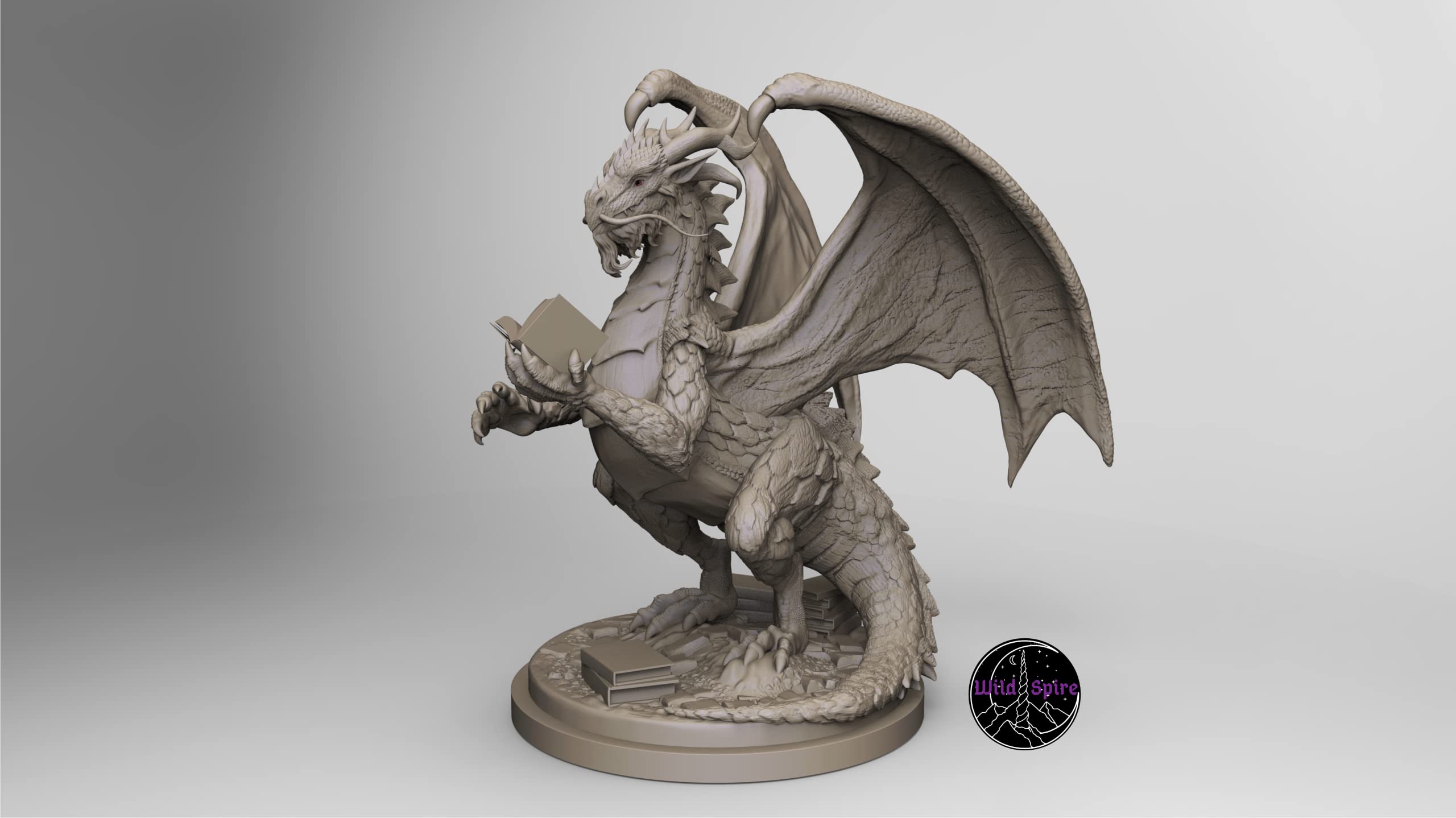 Wildspire Fantasy Bookish Dragon Paintable DND Miniature Huge 6" D&D Dragon Mini 28-32mm Dungeons and Dragons Figure for Fantasy Tabletop Miniatures and Accessory, Partially Assembled for TTRPG
