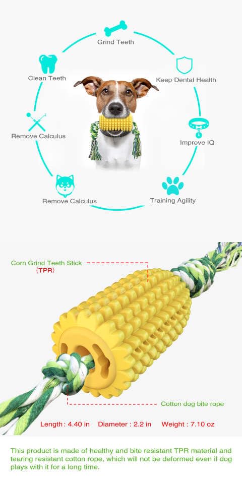 Corn Shape Puppy Chew Toy Pet Dog Molar Toy for Dog Chew Interactive Toys Toothbrush Chew Rope Agressive Chewers, Any Size Any Breed