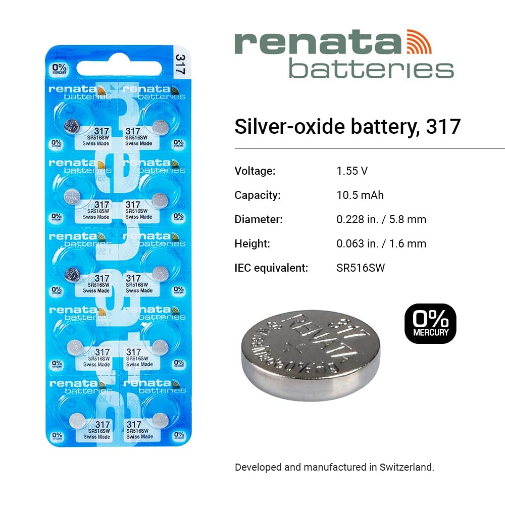 Renata Batteries 317/SR516SW Watch Battery (5 Pack)