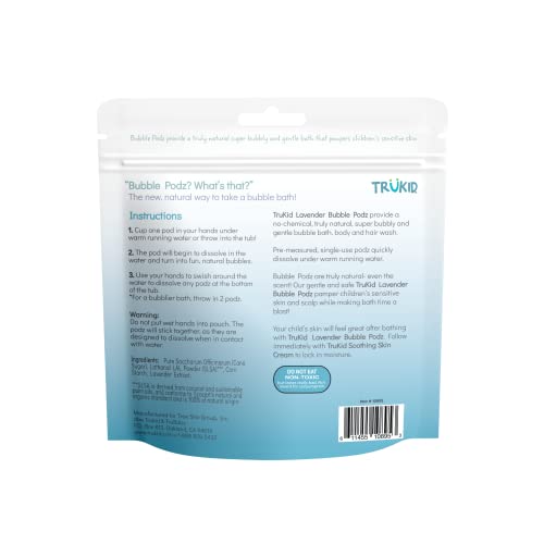 TruKid Bubble Podz Bubble Bath for Baby & Kids, Gentle Refreshing Bath Bomb for Sensitive Skin, pH Balance 7 for Eye Sensitivity, Natural Moisturizers and Ingredients, Lavender (10 Podz)
