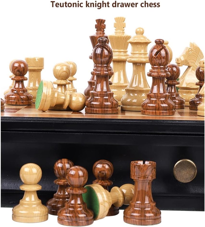 Wooden Chess Set 18" Deluxe Chess Board with 2 Drawers & Handmade Pieces Professional Chess Game Table Set for Adults