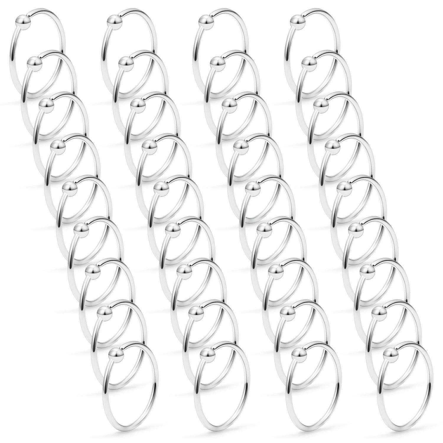 Ftovosyo 36PCS 22G Surgical Steel Attached Captive Bead Nose Hoop Rings Tragus Cartilage Helix Hoop Earring Eyebrow Septum Hoop Ring Piercing Jewelry for Men Women Silver-tone 10mm