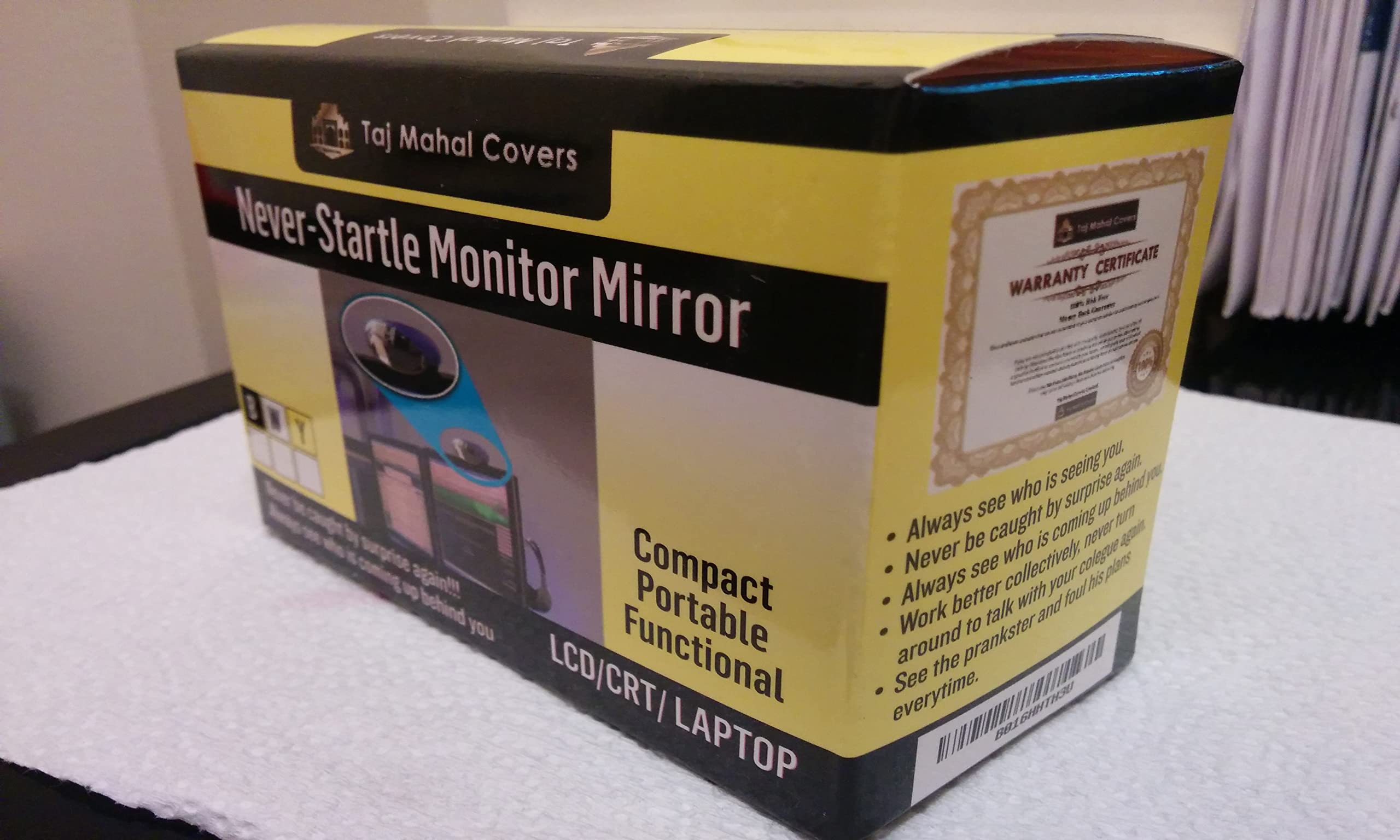 Rear View Computer Monitor Mirror, Fits Regular Flat Screen LCD Monitors with Magnifier - No Adhesive or Hard Clip - for Cubicle & Home - with Wide-Angle Convex Viewing Area so You Never Miss a Thing