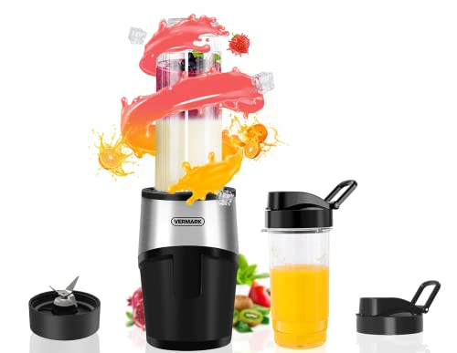 Vermark Personal Portable Bullet Blender, 500 Watt For Shakes and Smoothies, Shake Blender with No-Button Operation, 14 and 20oz Blender Cups with To-Go Lids, BPA Free, Easy To Clean,
