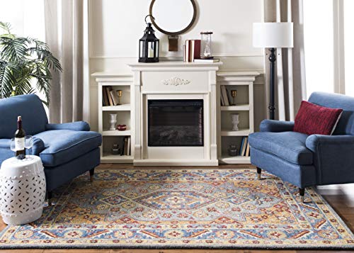 Safavieh Antiquity Collection 8' x 10' Blue/Gold AT504M Handmade Traditional Oriental Premium Wool Area Rug