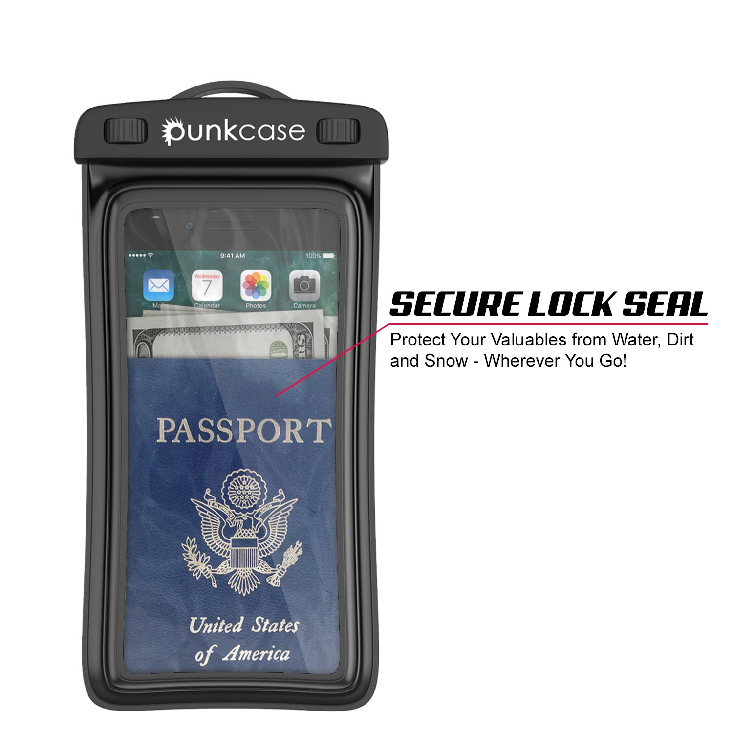 Waterproof Phone Pouch, PunkBag Universal Floating Dry Case Bag for Most Cell Phones incl. iPhone 8 Plus & Samsung Galaxy S9 | Perfect for Keeping Your Cellphone & Valuables Dry and Safe [Black]