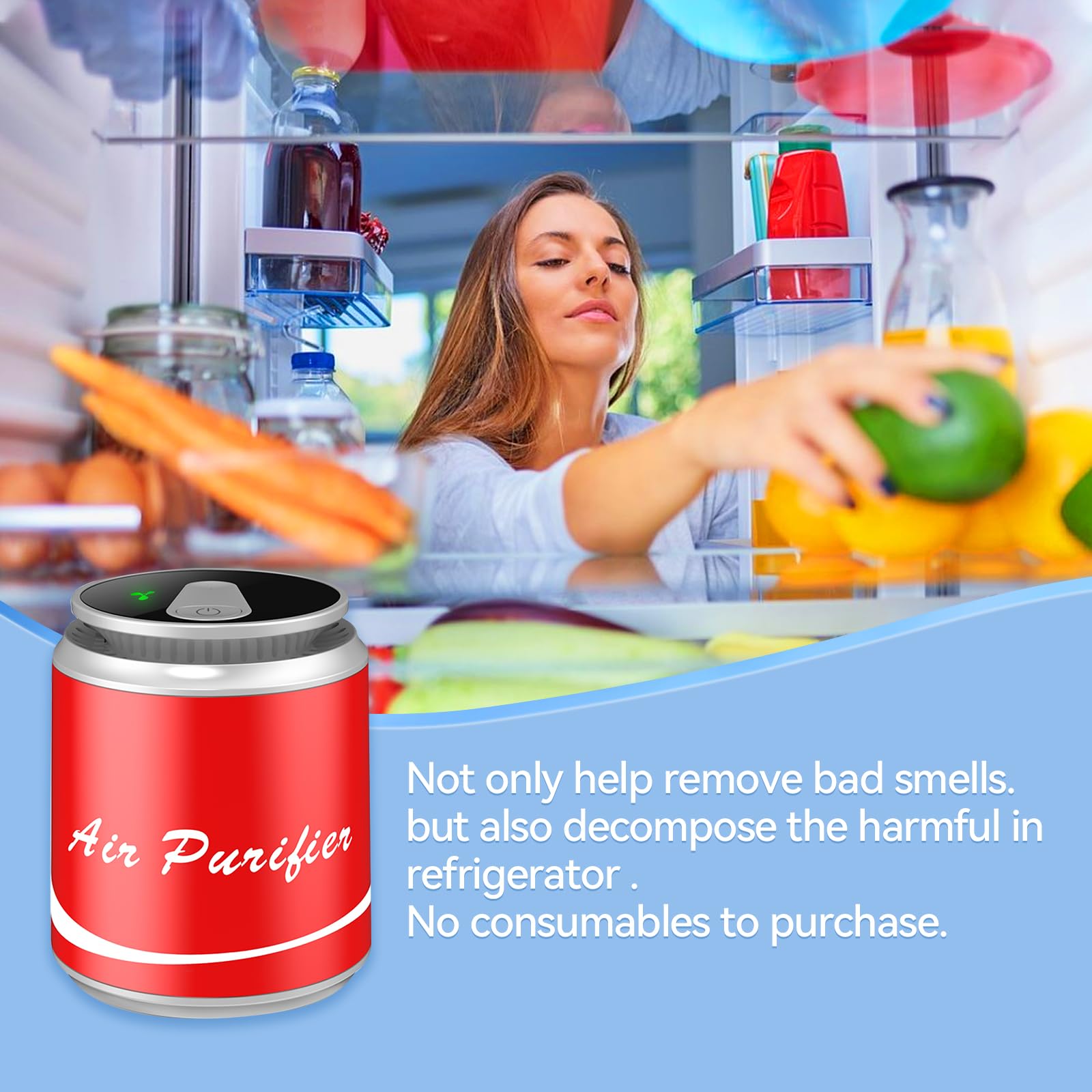 Mini Fridge Deodorizer, Air Purifier, Portable Deodorizer for Fridge, Car, Closet, Wardrobe, More Effective Than Baking Soda and Charcoal Bags