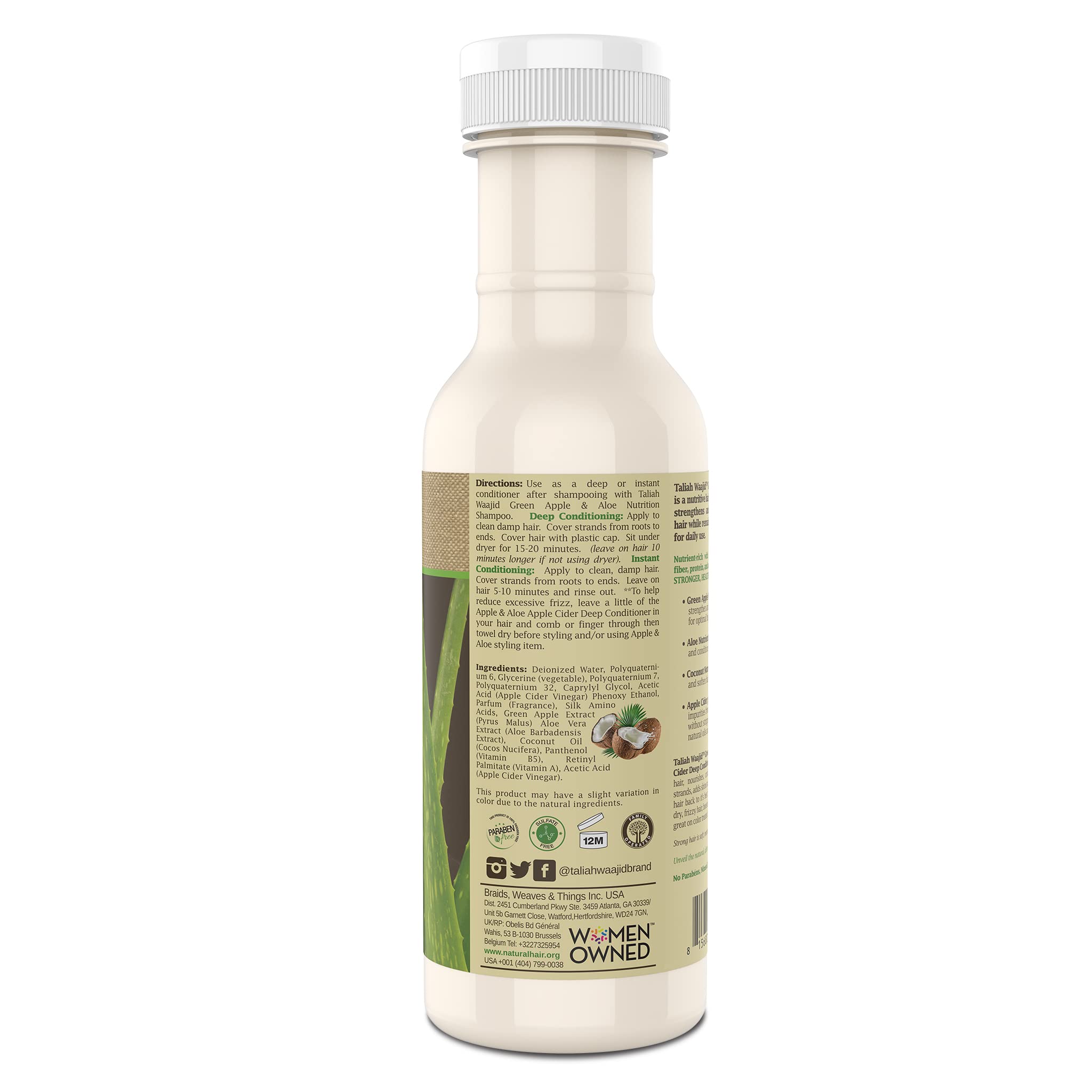 Taliah Waajid Green Apple Aloe with Coconut Nutrition Apple Cider Deep Conditioner | Curl Conditioner Vitamins, Protein Formula | Softer, Smoother Hair Treatment for Thick Curly Hair -12oz (U024)