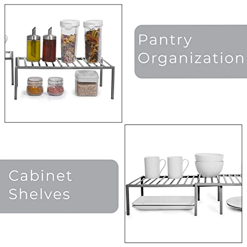 Smart Design Premium Extendable Storage Shelf – Lengthen from 16 to 32.5 in, Charcoal Gray – Steel Pantry Organizer with Rust-Resistant Finish and Non-Slip Feet for Easy Home Organization and Storage