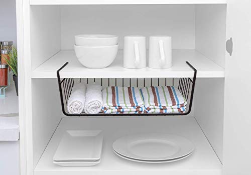 Smart Design Undershelf Storage Basket - Medium - Snug Fit Arms - Steel Metal Wire - Rust Resistant - Under Shelves, Cabinet, Pantry, and Shelf Organization - 16 x 5.5 Inch - Black