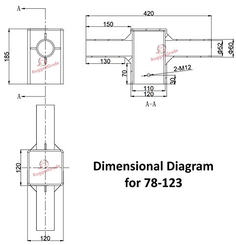 RuggedGrade Double Tenon Adapter for 4 inch Square Pole - Light Pole Adapter for Slip Fit