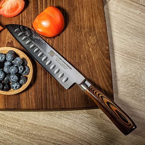 Professional Damascus Chefs Knife, 67-layer Handmade 7" Damascus Santoku Knife, Japanese VG10 Super Steel Core