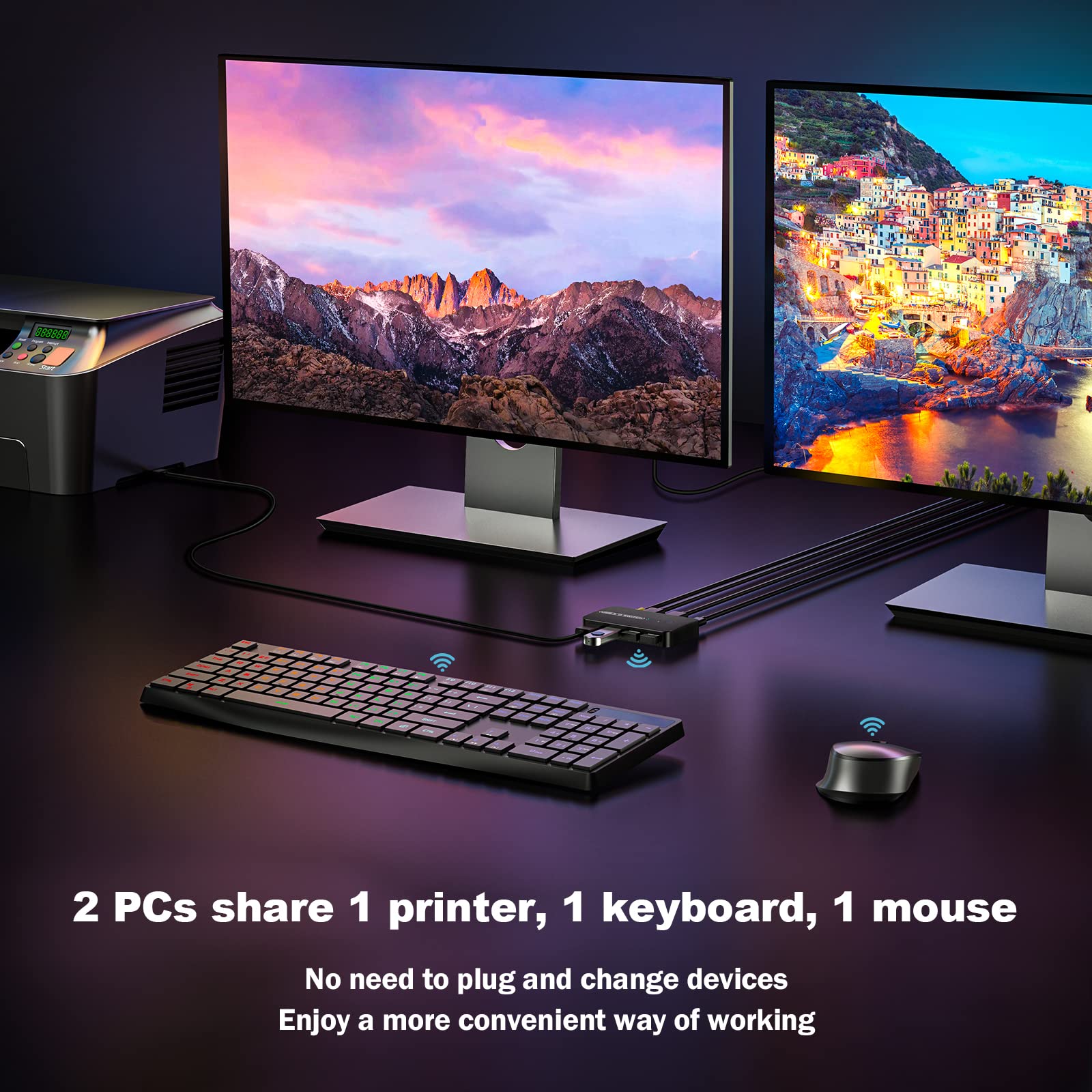 USB 3.0 Switch, JCHICI USB Switcher 2 Computers Sharing 4 USB Devices KVM Switcher Box for Printer Keyboard Mouse Scanner U-Disk