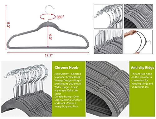 Yaheetech 100 Pack Non Slip Velvet Hangers Heavy Duty Suit Hangers Flocked Coat Suit Hangers Space Saving Clothes Hangers with 360° Swivel Hook, Gray