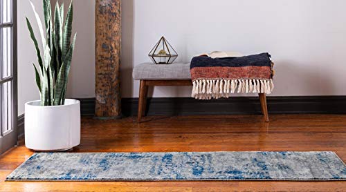Unique Loom Mystic Collection Area Rug - Seine (2'x 6' Runner, Navy Blue/ Beige)