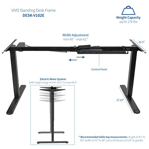 VIVO Electric Height Adjustable 63 x 32 inch Memory Stand Up Desk, Black Table Top, Black Frame, Touch Screen Preset Controller, 2E Series, DESK-KIT-2E1B