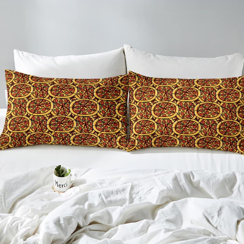 Pizza Bed Sheet Set Kids Chocolate Doughnut Fitted Sheet Decor Whimsical Dessert Bedding Set Abstract Desserts Food Orange Red Bedspread Cover Bedroom Queen Size