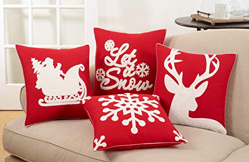 SARO LIFESTYLE Bonnes FĂȘtes Collection Reindeer Design Cotton Blend Christmas Pillow with Down Filling, 18"