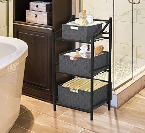 Sorbus Storage Box Woven Basket Bin Container Tote Cube Organizer Set Stackable Storage Basket Woven Strap Shelf Organizer Built-In Carry Handles (Gray)