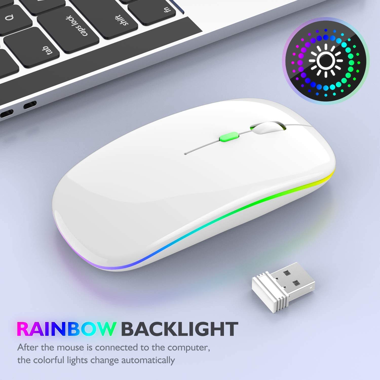 Neises LED Wireless Mouse,Wireless Mouse for MacBook Air/MacBook Pro/Mac/Laptop/MacBook/iPad,Bluetooth Mouse for MacBook Air/Pro/Mac/ipad/ipad pro/OS 13 and Above (White)