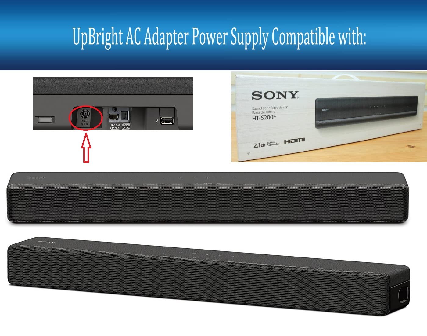 UpBright 19.5V AC/DC Adapter Compatible with Sony HT-S200F 2.1 Channel 80W Stereo Soundbar S200F HTS200F 2.1ch Subwoofer HTS200F_K1 Wireless Sound Bar 19.5VDC 4.36A 85W Power Supply Battery Charger