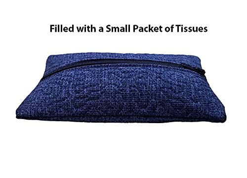 Tissue Pouch Zipper Enclosed Fabric Travel And Purse Tissue Holder (Blue, Stars)