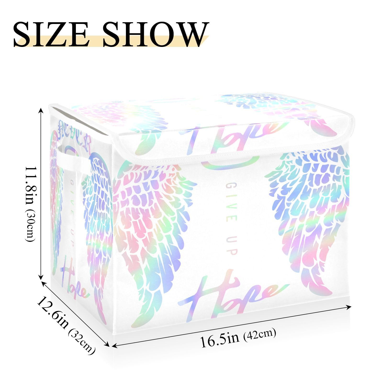 KiRYu Never-give-up-angel-wings-black Foldable Fabric Storage Boxes with Lids, Cube Large Storage Bins for Shelves Closet Home Bedroom Office Decorative