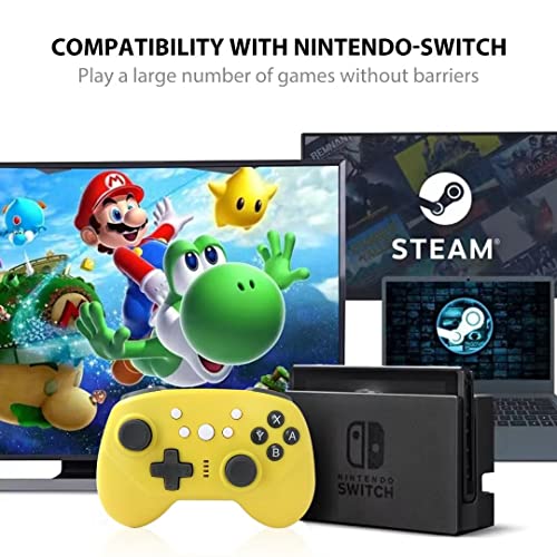 Wireless Controller Built-in 600mAh Rechargeable Batter Compatibility for Nintendo-Switch, Wired PC and P3, with Type-C Charging Port (Yellow)