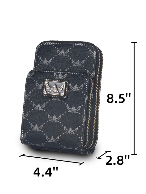 Wendy Keen Monogram Small Cellphone Crossbody Bag for Phone, Money, Wallet with Credit Card Slots (Black)