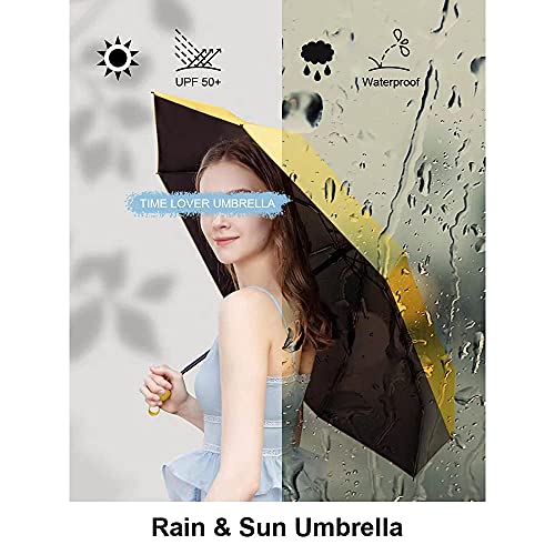 TIME LOVER Compact Travel Sun & Rain Umbrella Windproof Portable Mini Folding Umbrella for Girls Women (Pink)