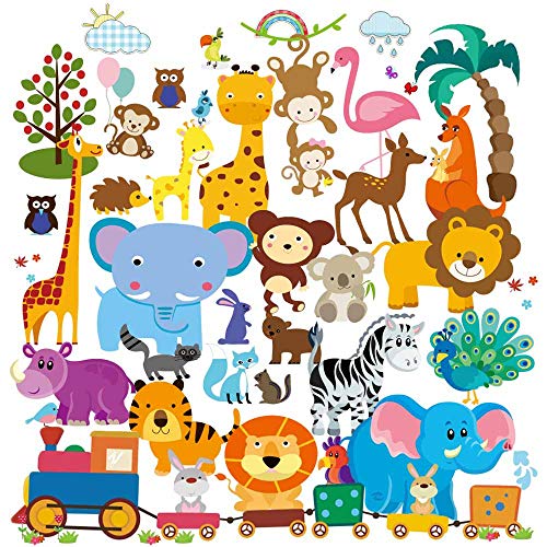 Wall Decals for Kids - Safari Adventure Decorative Peel & Stick Animal Wall Art Sticker for Baby's & Kids Room, Nursery, Classroom, Playroom, and Party Decorations - 55 PCS